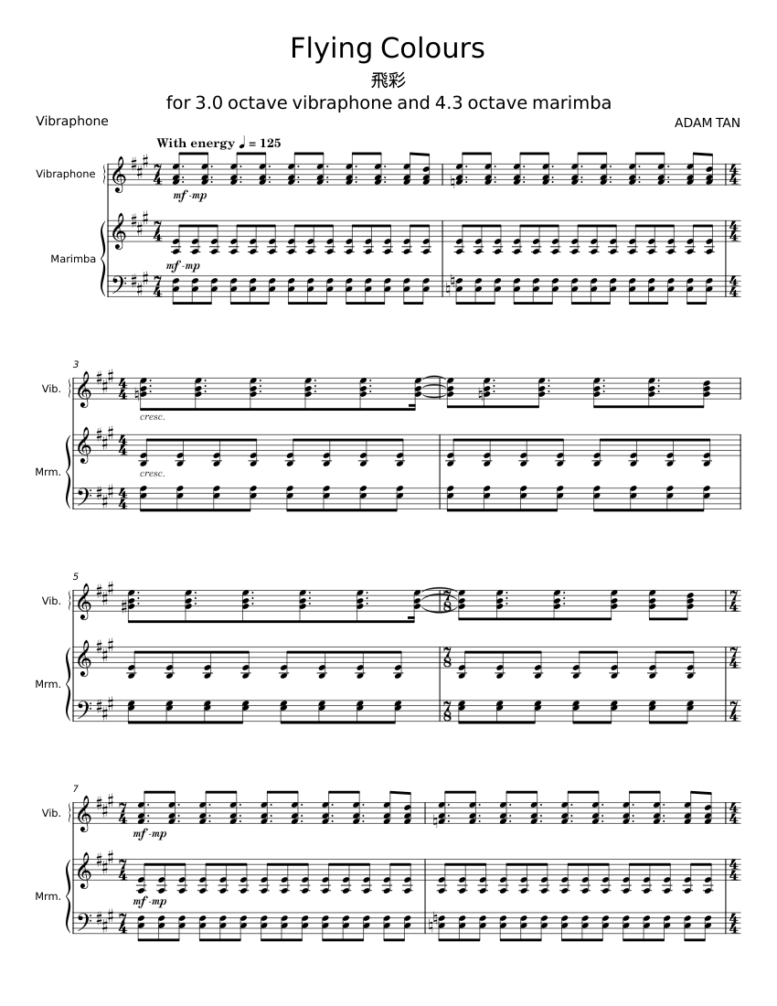 Flying Colours - ADAM TAN Sheet Music for Vibraphone, Marimba ...