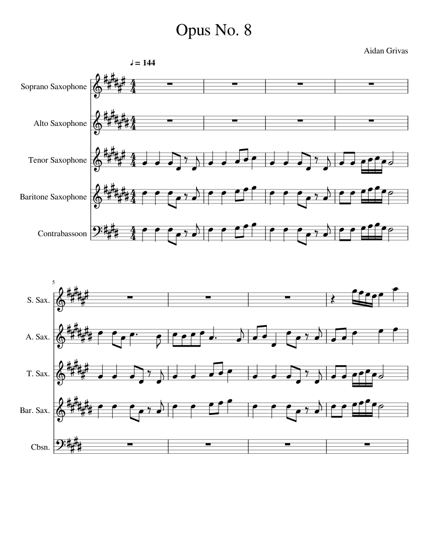 Op. 8 Sheet music for Saxophone alto, Saxophone tenor, Saxophone ...