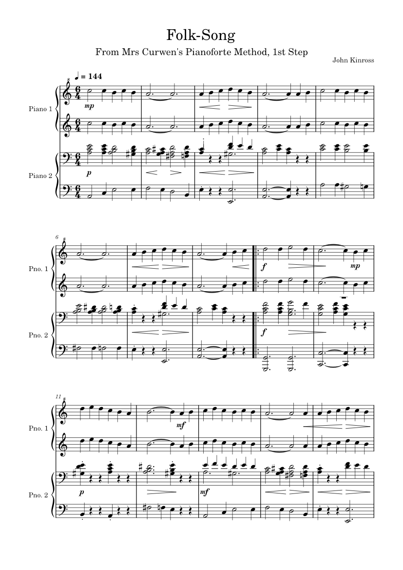 Folk-Song – John Kinross Sheet music for Piano (Piano Duo) | Musescore.com