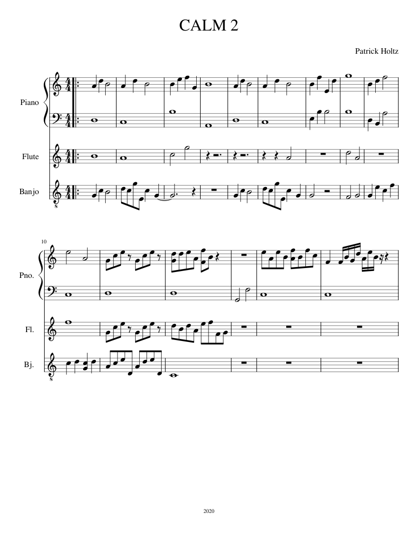 Calm 2 Sheet music for Piano, Flute, Banjo (Mixed Trio) | Musescore.com