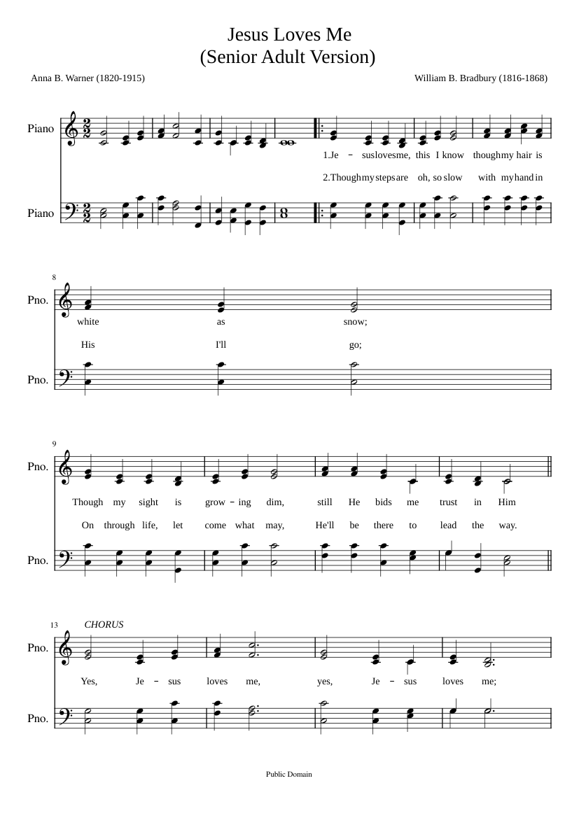Jesus Loves Me (Senior Adult Version) Sheet Music for Piano (Piano Duo ...