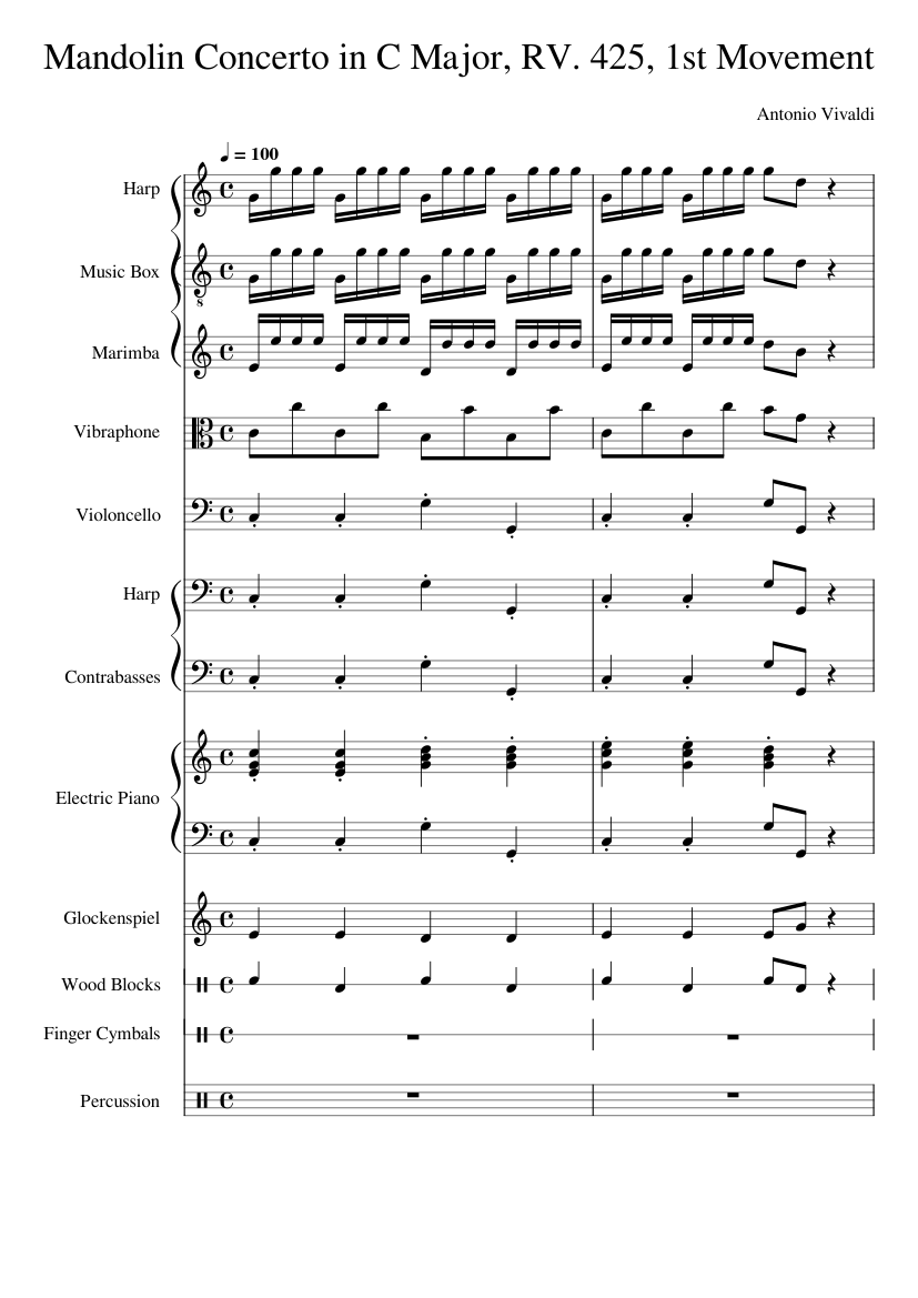 Mandolin Concerto in C major, RV 425 – Antonio Vivaldi Sheet Music for ...