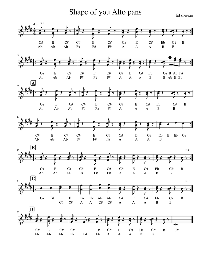 Shape of you Alto pans Sheet music for Steel drums (Solo) | Musescore.com