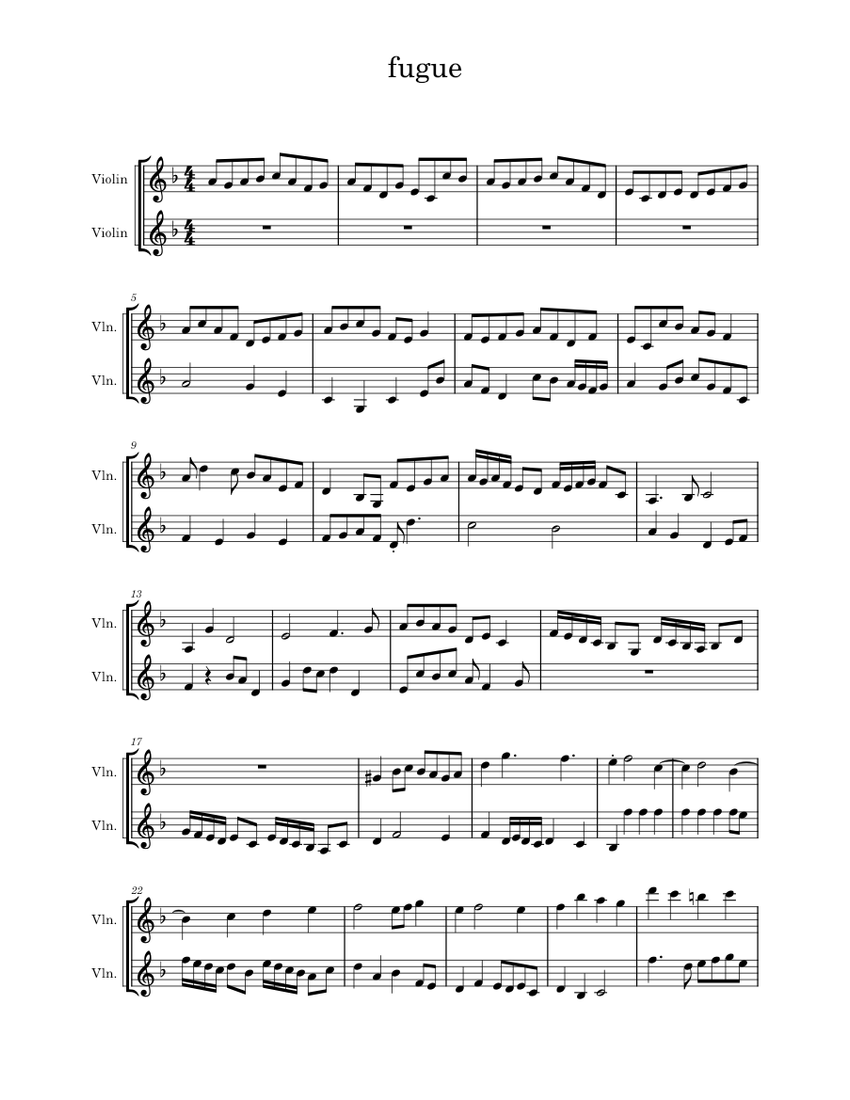 fugue Sheet music for Violin (String Duet) | Musescore.com