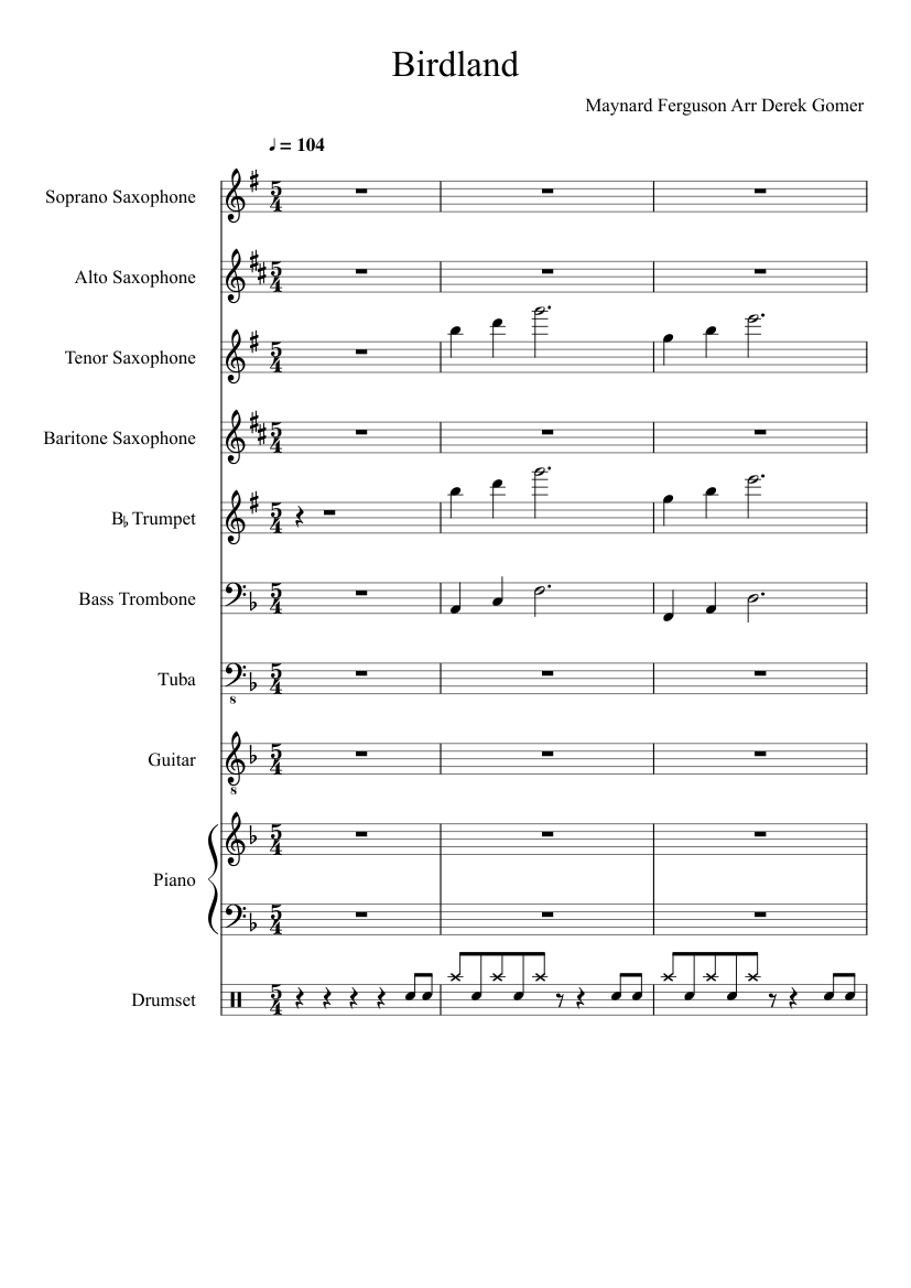Birdland Sheet music for Piano, Tuba, Guitar (Mixed Trio) | Musescore.com