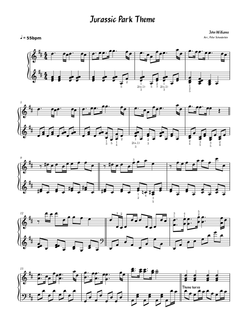 Jurrasic Park Theme – John Williams Sheet music for Piano (Piano-Voice ...