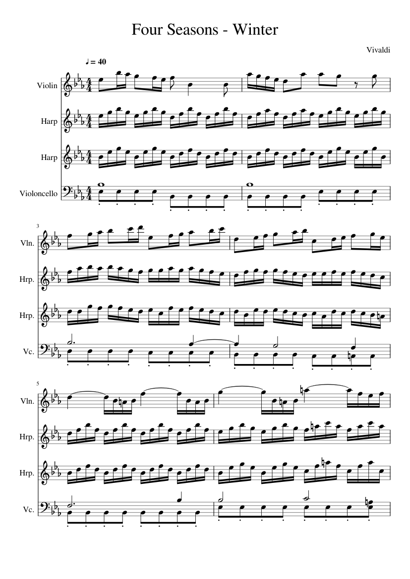 Four Seasons Winter Sheet music for Violin, Cello, Harp (Mixed Quartet ...