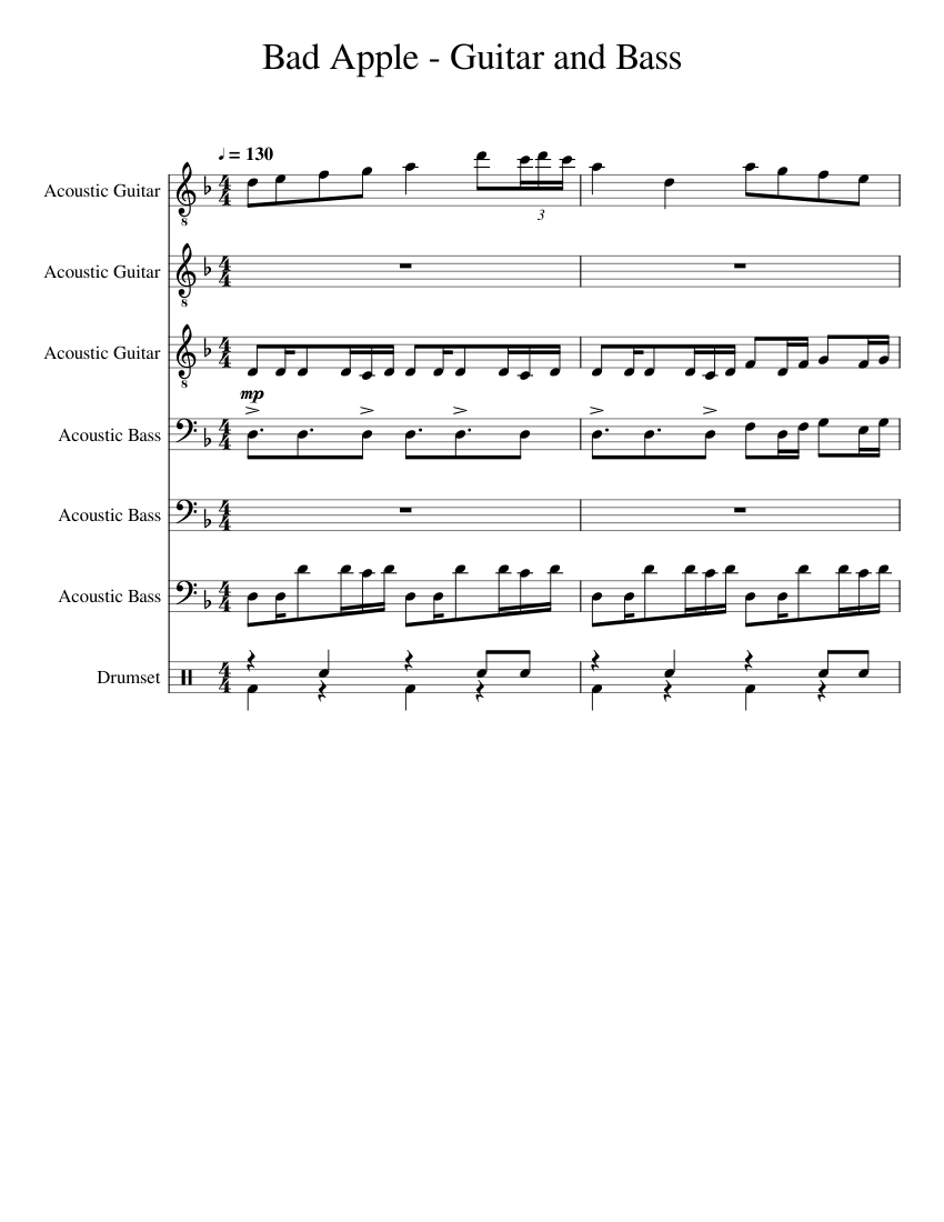 Bad Apple - Guitar and Bass Sheet music for Guitar, Bass guitar, Drum ...