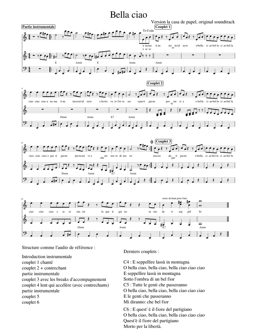 Bella ciao Sheet music for Piano (Solo) | Musescore.com