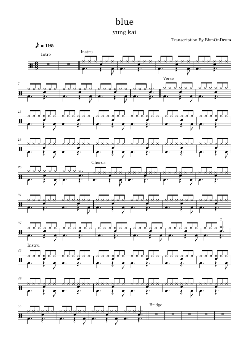 blue - yung kai / Drum Sheet Music Sheet Music for Drum group (Solo) | MuseScore.com
