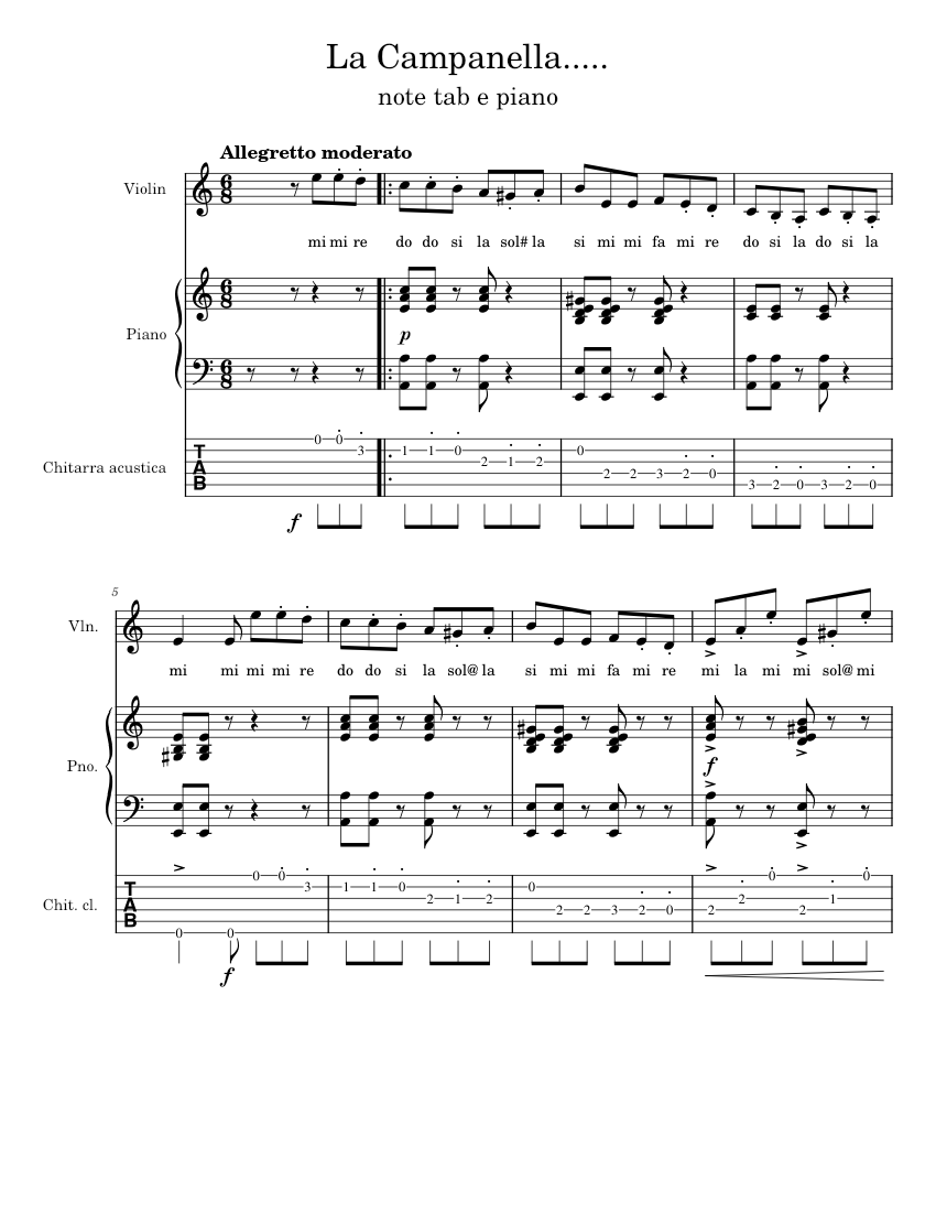 La Campanella – Franz Lizst Sheet music for Piano, Violin, Guitar (Mixed Trio) | Musescore.com