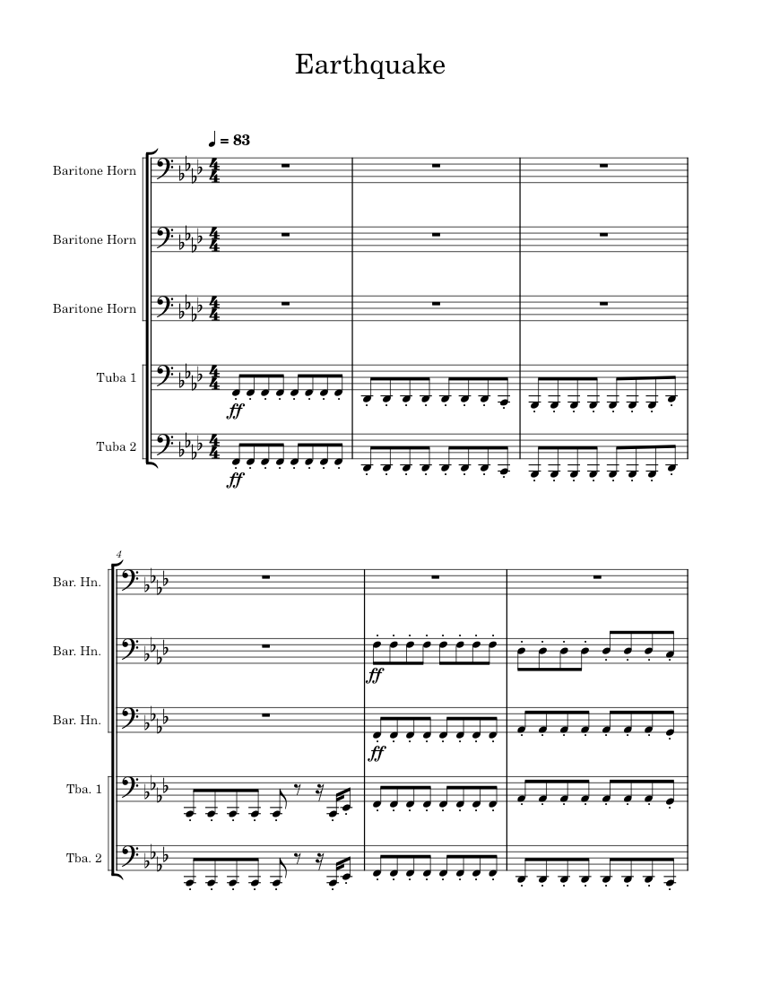 Earthquake Sheet music for Tuba, Baritone horn (Mixed Quintet ...