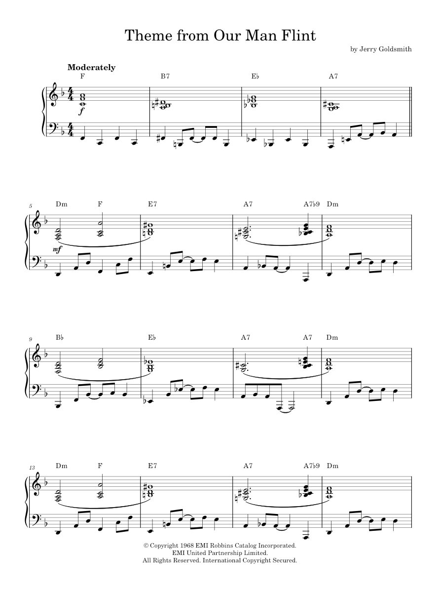 Play Official version of Our Man Flint sheet music by Jerry Goldsmith ...