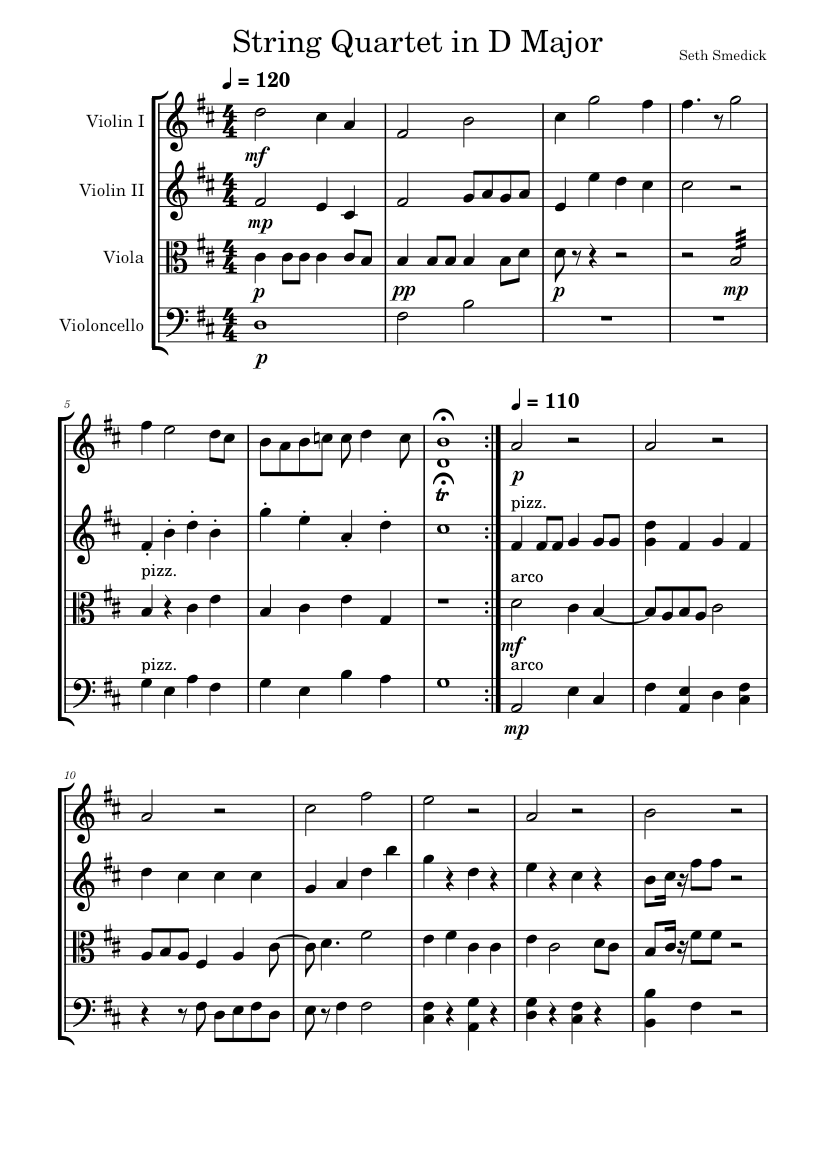 String Quartet in D Major Comp 1 Sheet music for Violin, Viola, Cello (String Quartet ...