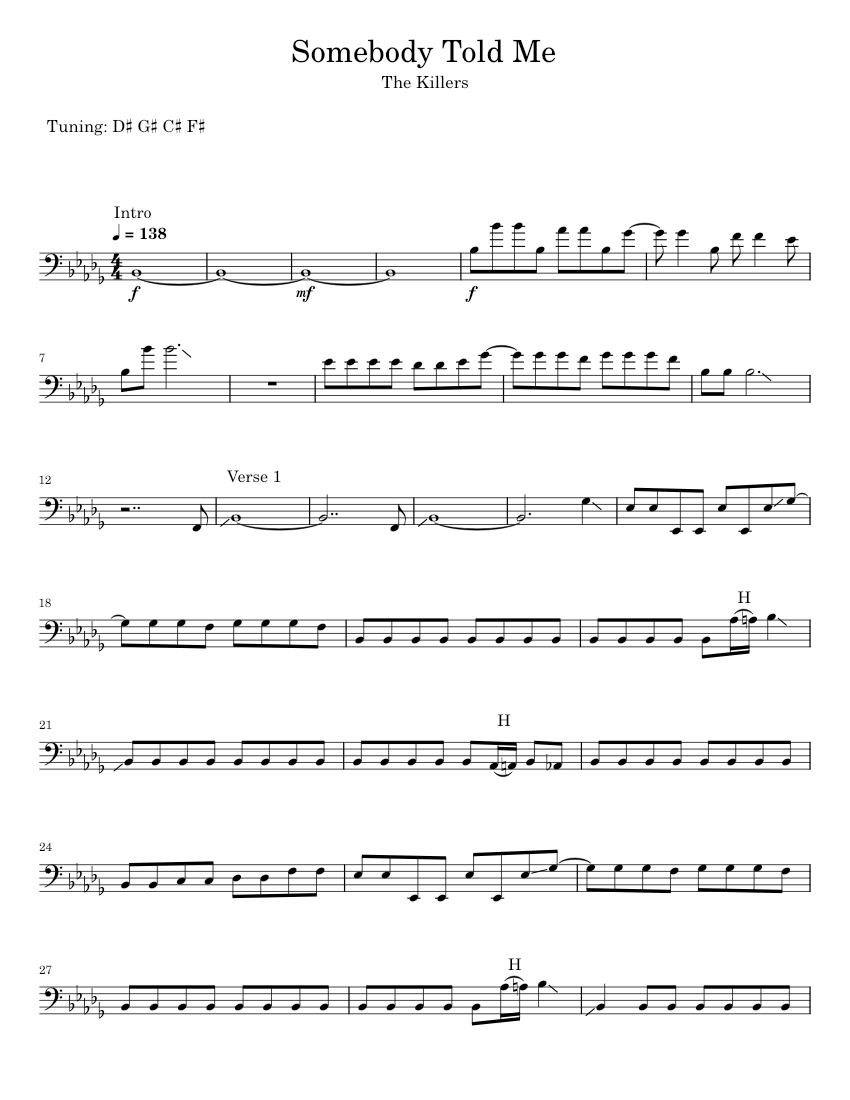 Somebody told me - The Killers Sheet music for Bass guitar (Solo ...