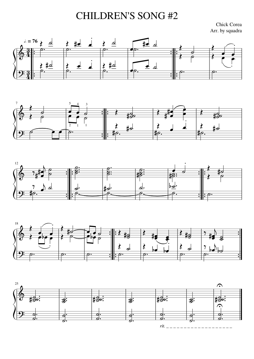 Children's Song #2 Sheet music for Piano (Solo) Easy | Musescore.com