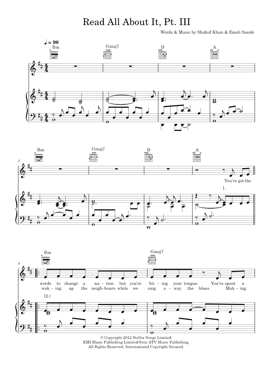 read all about it part iii Sheet music for Piano, Vocals: Music Notes