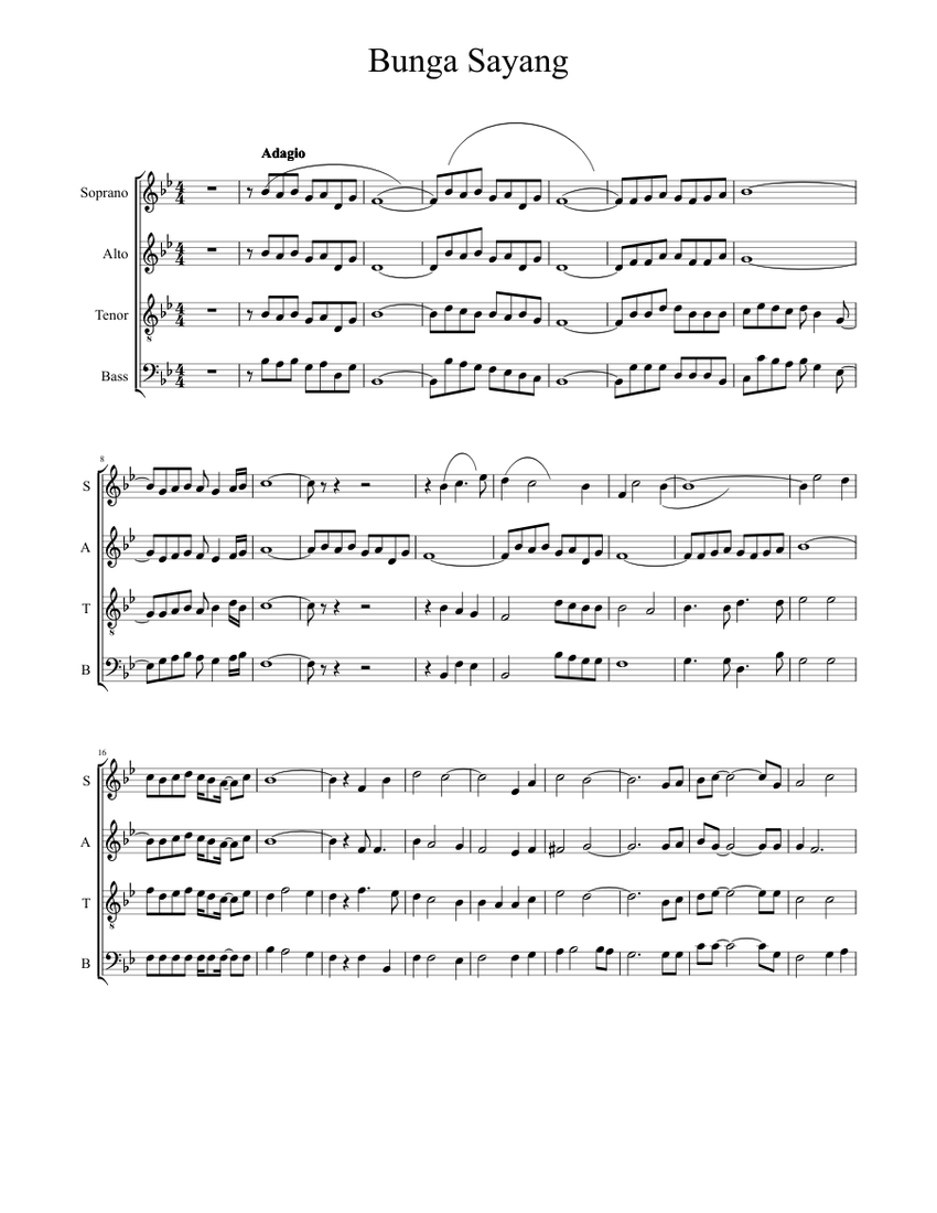 Bunga Sayang Choir Sheet music for Bass guitar (Solo) | Musescore.com