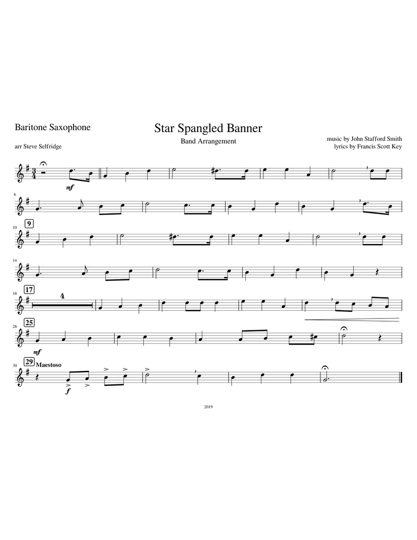 Star Spangled Banner Flip Folder-Bari Sax Sheet music for Saxophone ...