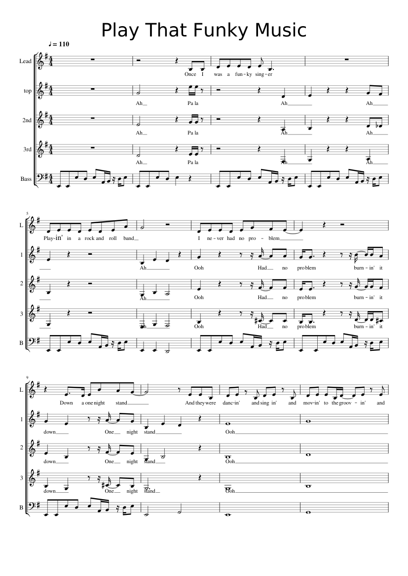 Play That Funky Music Sheet music for Bass voice, Vocals (Choral ...