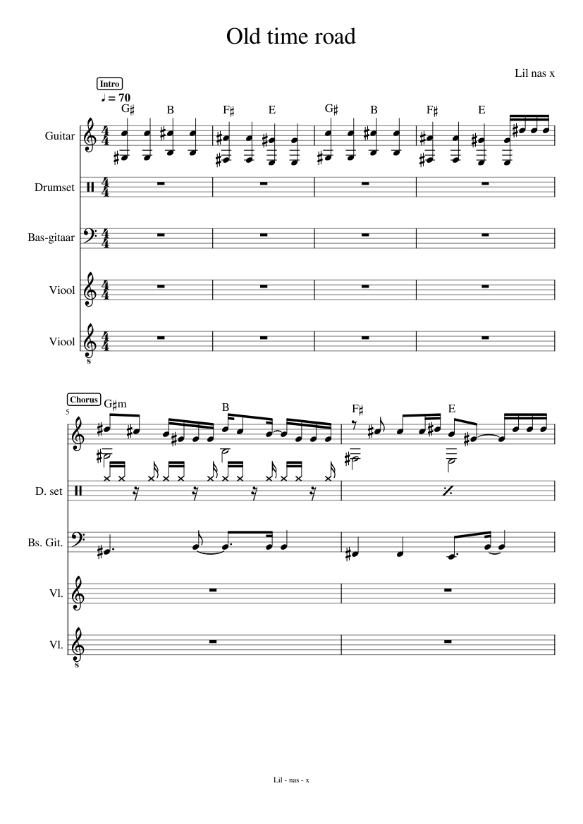 Old_time_road Sheet music for Violin, Guitar, Bass guitar, Drum group ...