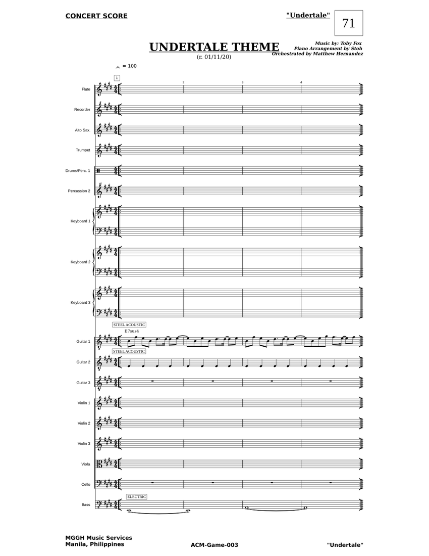 Theme from UNDERTALE Sheet music for Piano, Flute, Saxophone alto ...