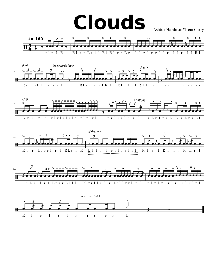 Clouds Sheet music for Snare drum (Solo) | Musescore.com