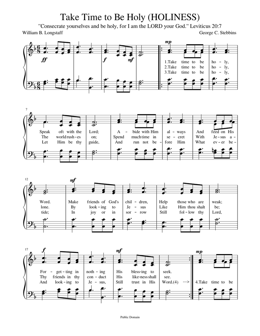 Take Time to Be Holy (HOLINESS) Sheet music for Piano (Solo) Easy ...