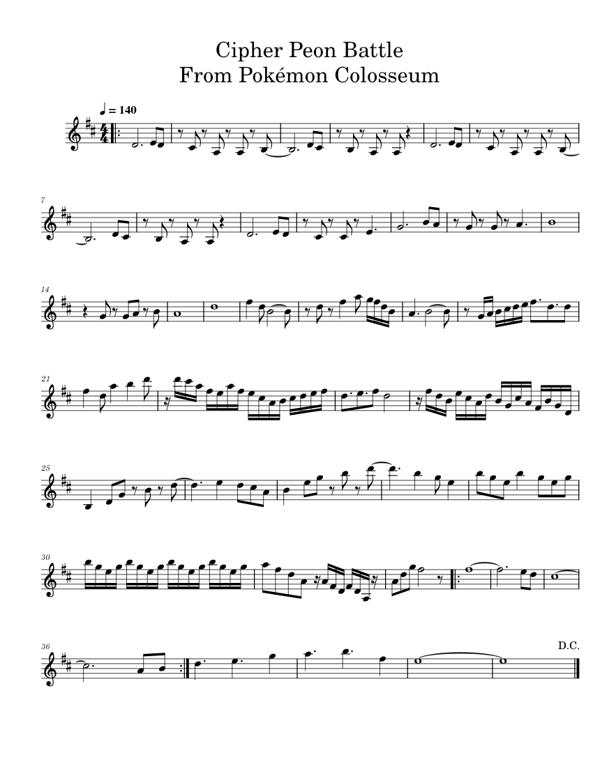 Cipher Peon Battle - Pokémon Colosseum Sheet music for Clarinet in b ...