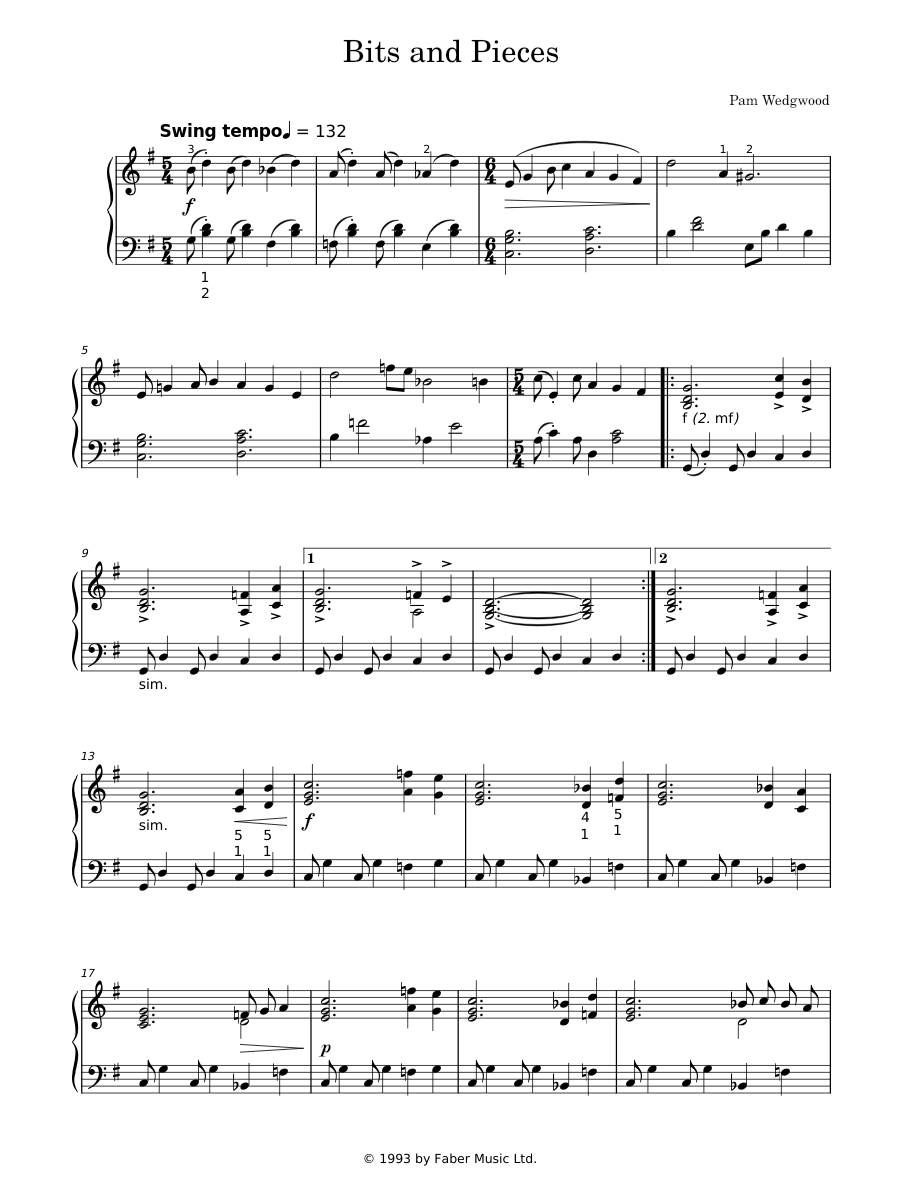 Bits and Pieces Sheet music for Piano by Pam Wedgwood: Music Notes by ...