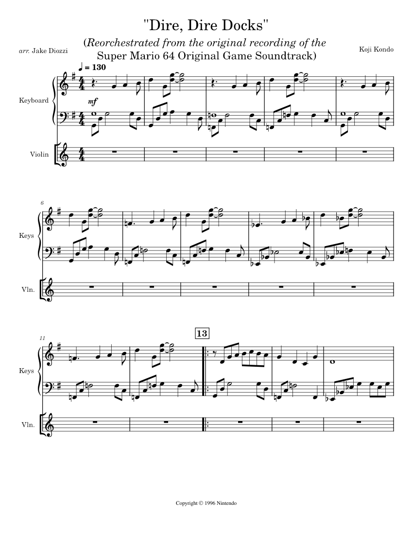 Dire, Dire Docks Sheet music for Piano, Violin (Solo) | Musescore.com