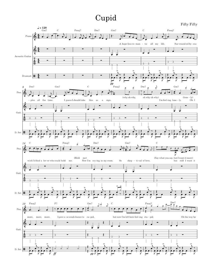 Cupid FIFTY FIFTY - chords only - in F Sheet music | Musescore.com