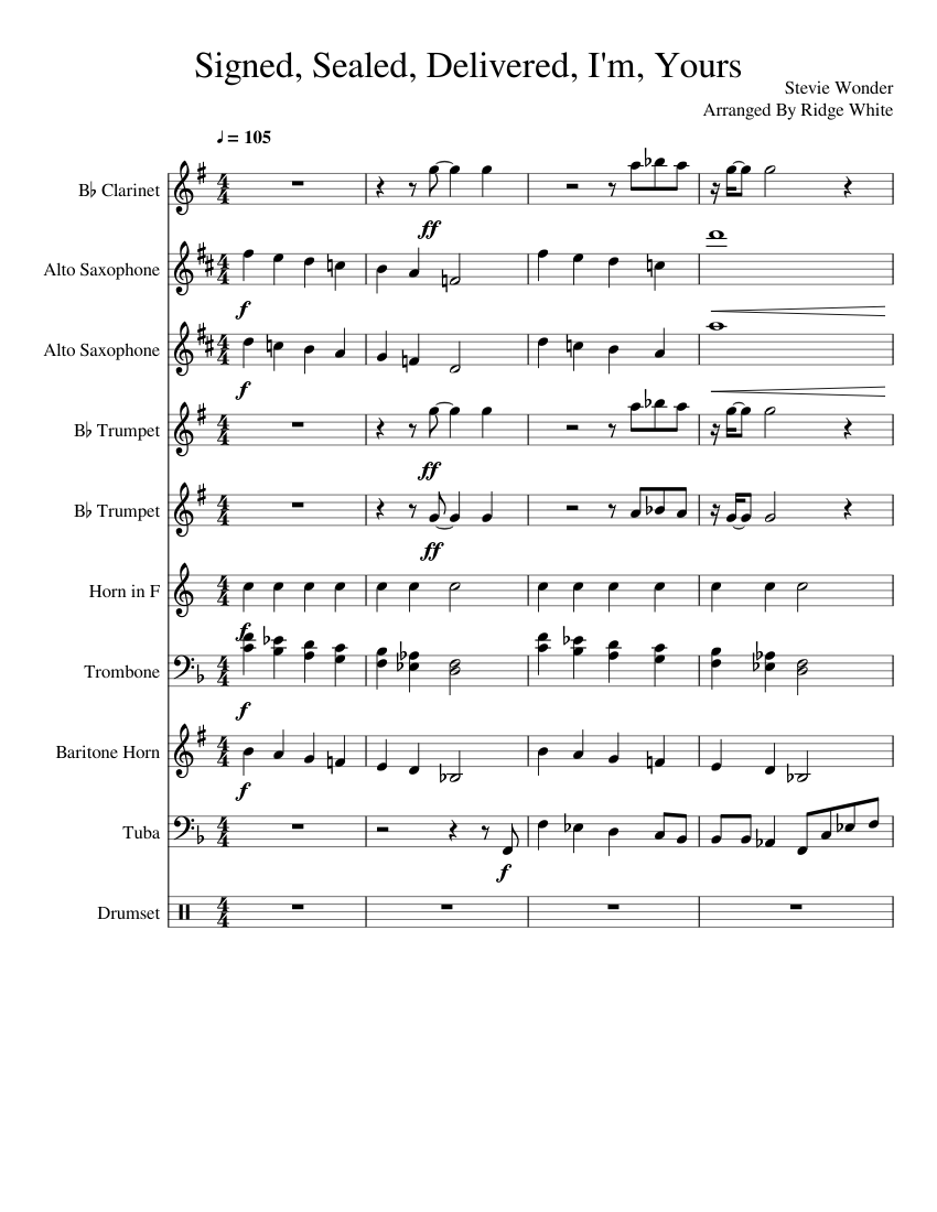 Signed, Sealed, Delivered, I'm, Yours Sheet music for Trombone, Tuba, Clarinet in b-flat ...
