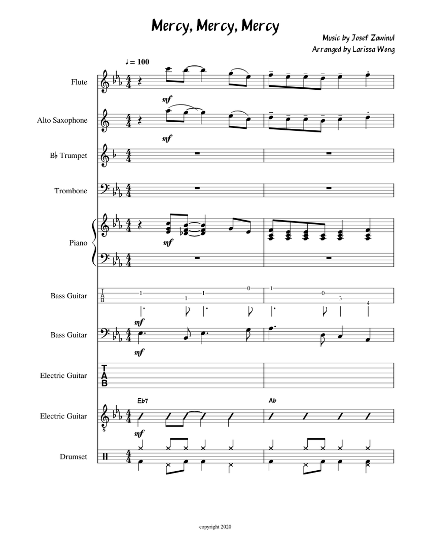 Mercy, Mercy, Mercy Sheet music for Piano, Trombone, Flute, Saxophone ...