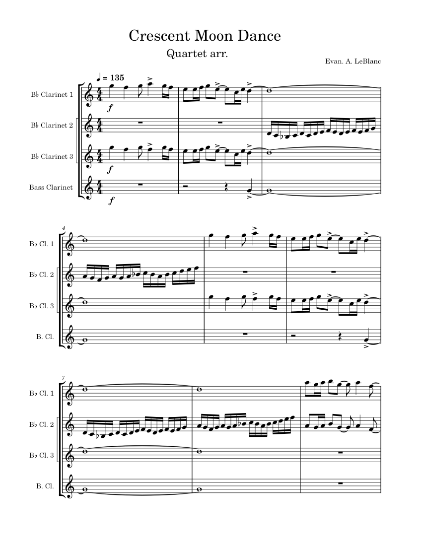 Crescent Moon Dance Woodwind Quartet Arr. Sheet music for Oboe, Clarinet in b-flat, Bassoon ...
