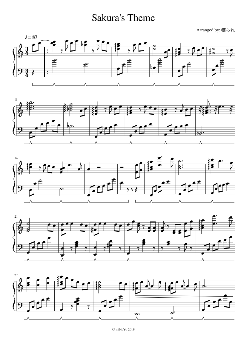 Sakura's Theme - Honkai Impact 3 Sheet Music for Piano (Solo) Easy ...