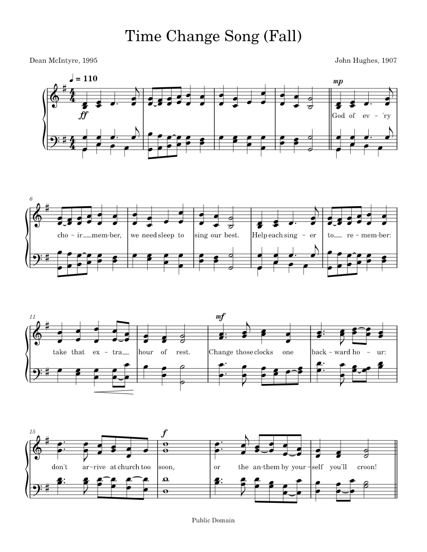 Time Change Song (Fall) Sheet music for Piano (Solo) Easy | Musescore.com