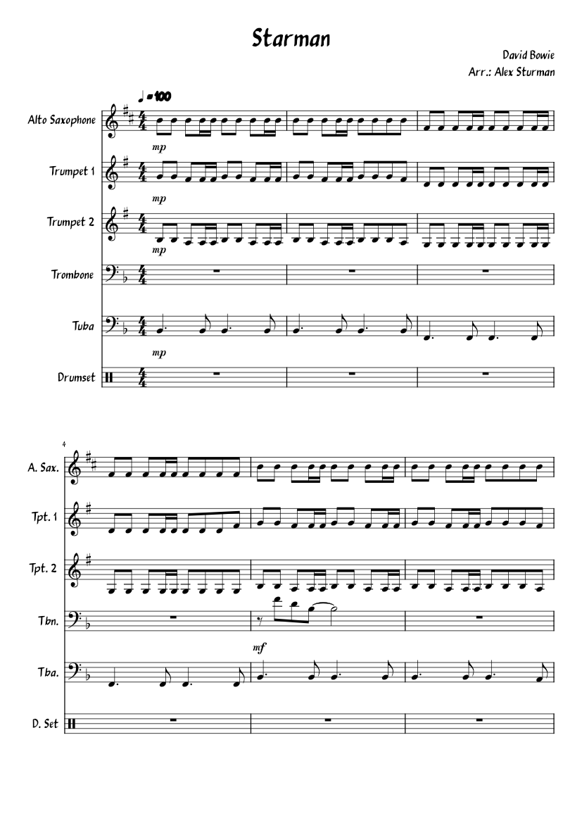Starman – David Bowie Starman - David Bowie Sheet Music for Trombone ...