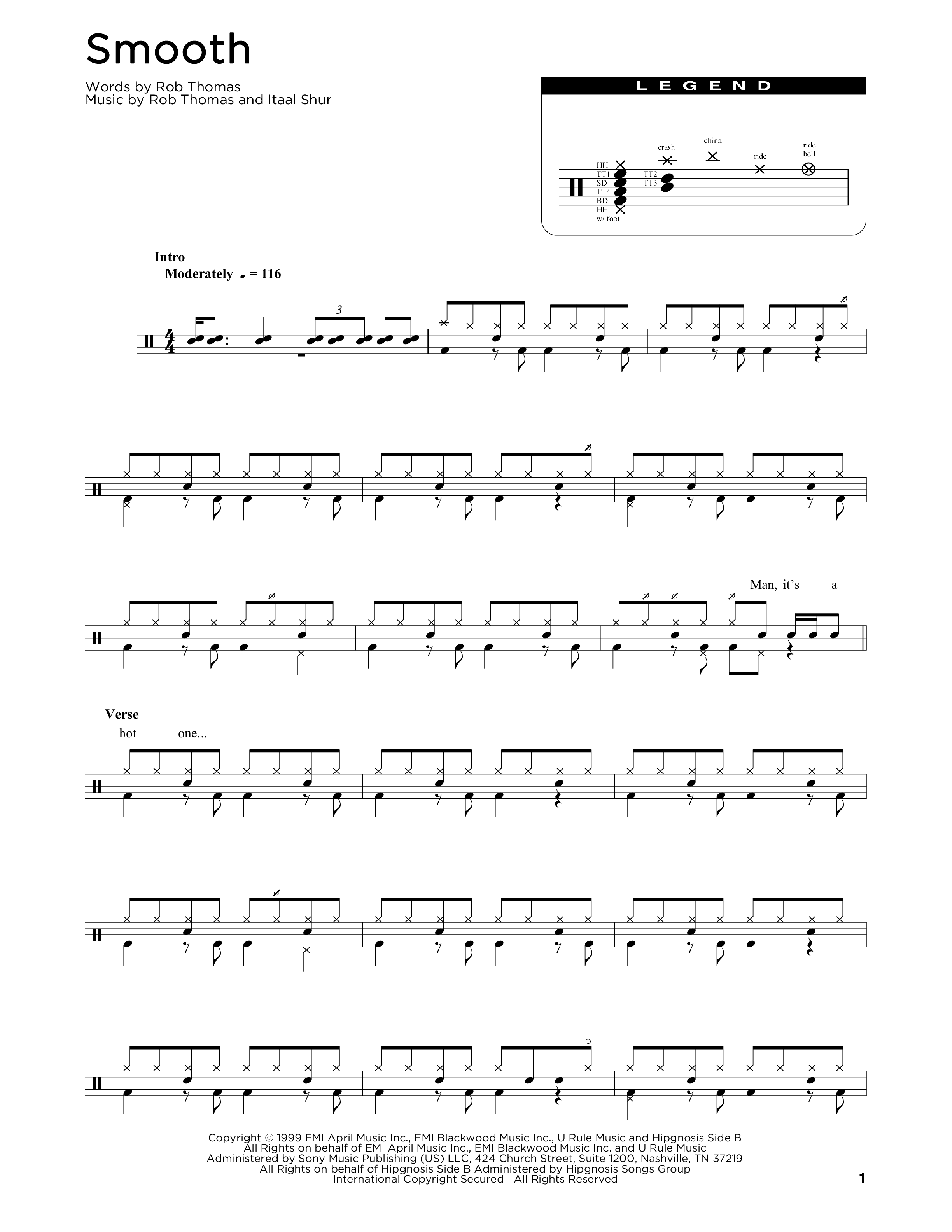Play Official version of Smooth Sheet Music by Santana for Drum group ...