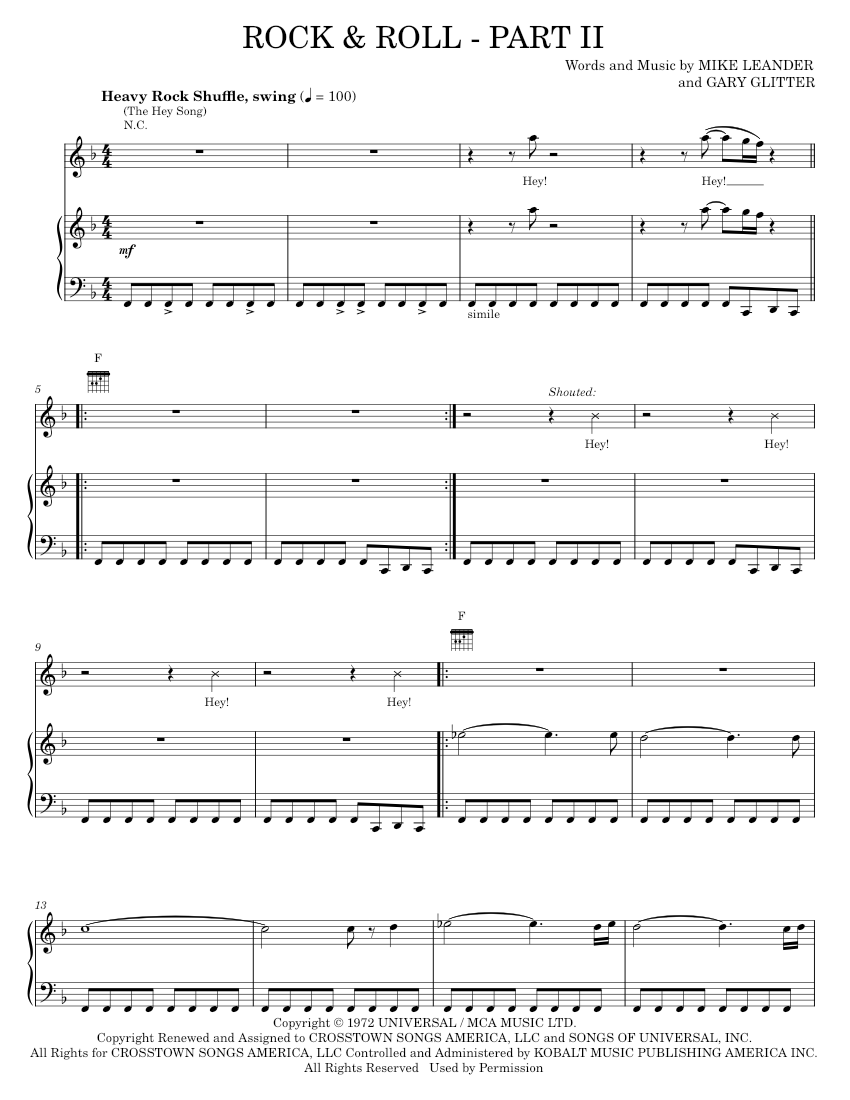 Play Official version of Rock & Roll - Part II (The Hey Song) Sheet ...
