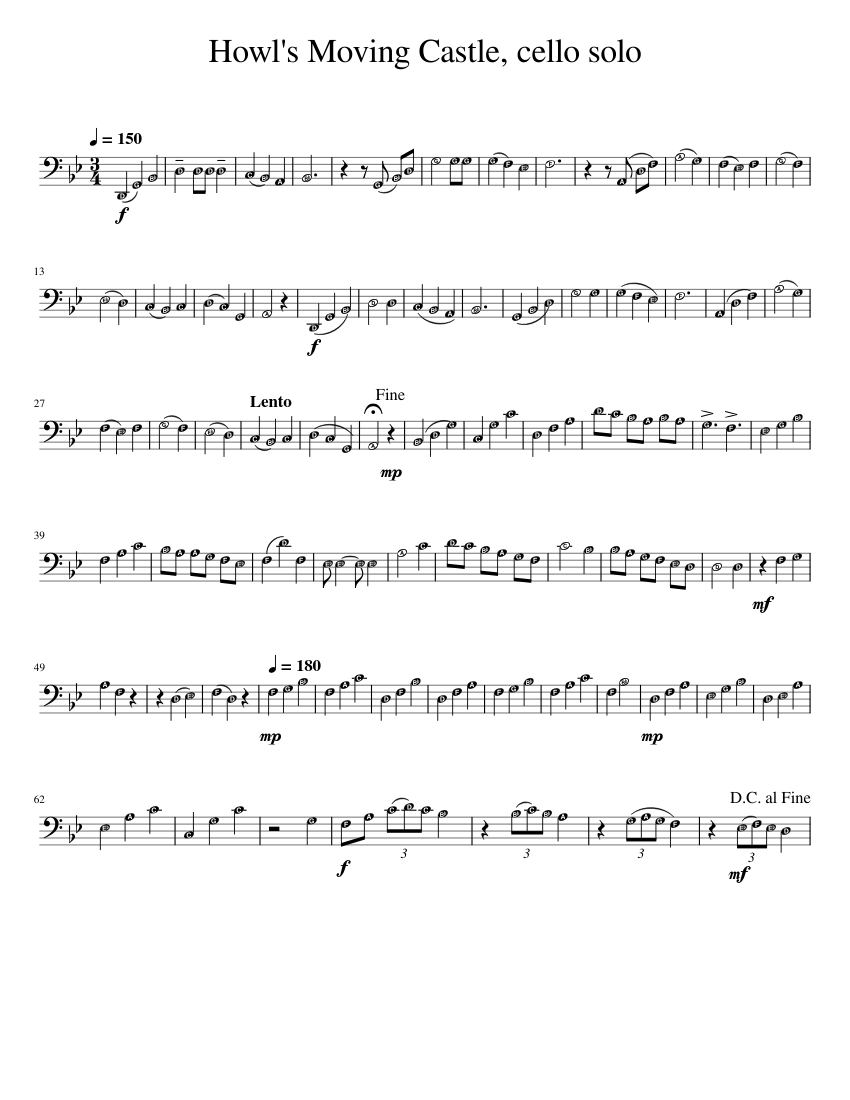 Howls moving castle - sekai no yakusoku – Misc Cartoons Sheet music for ...