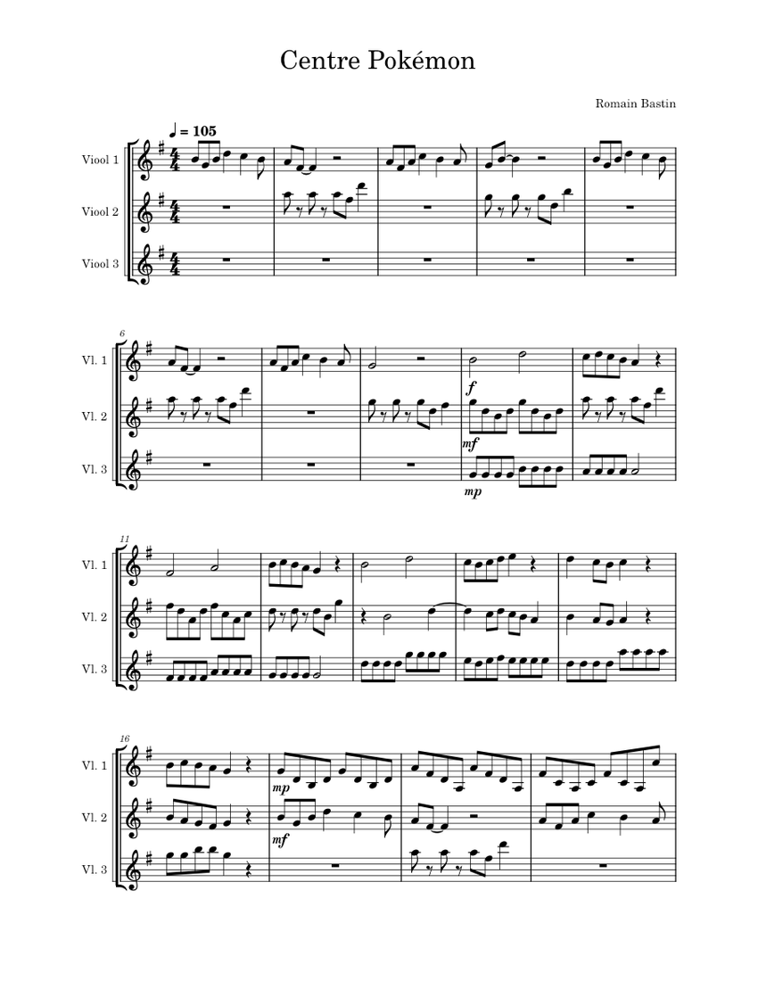 Centre Pokemon Sheet music for Violin (String Trio) | Musescore.com