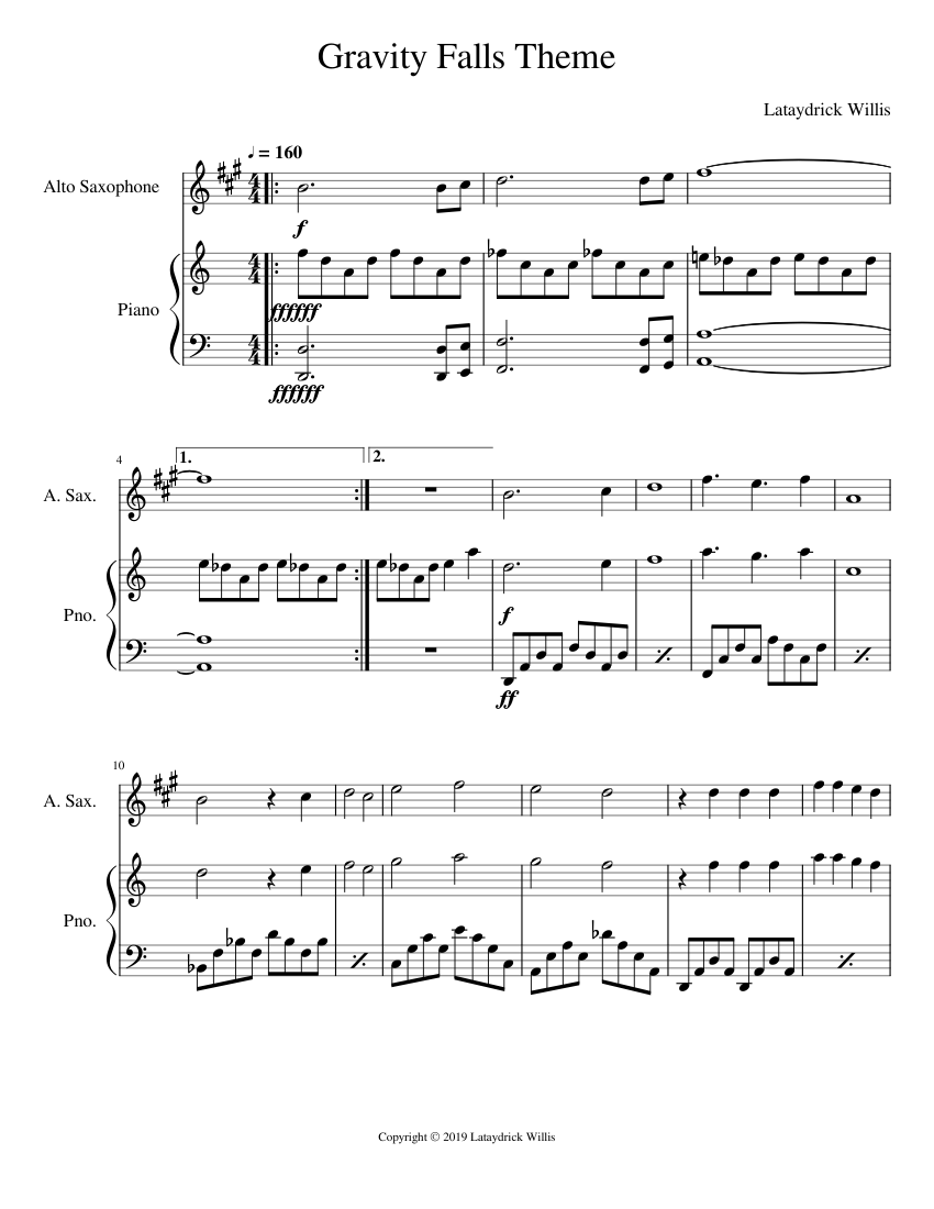 Gravity Falls Theme Sheet music for Piano, Saxophone alto (Alto Sax ...