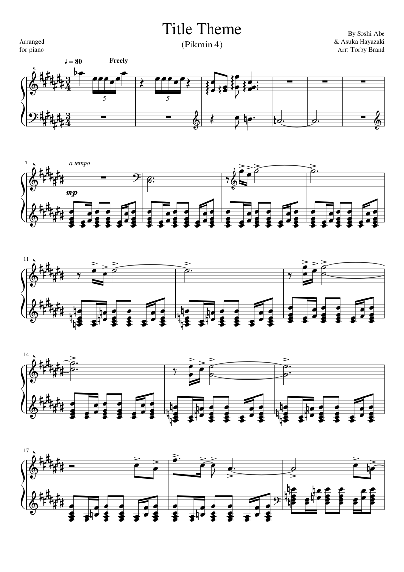 Pikmin 4 Title Theme Sheet Music for Piano (Solo) | MuseScore.com