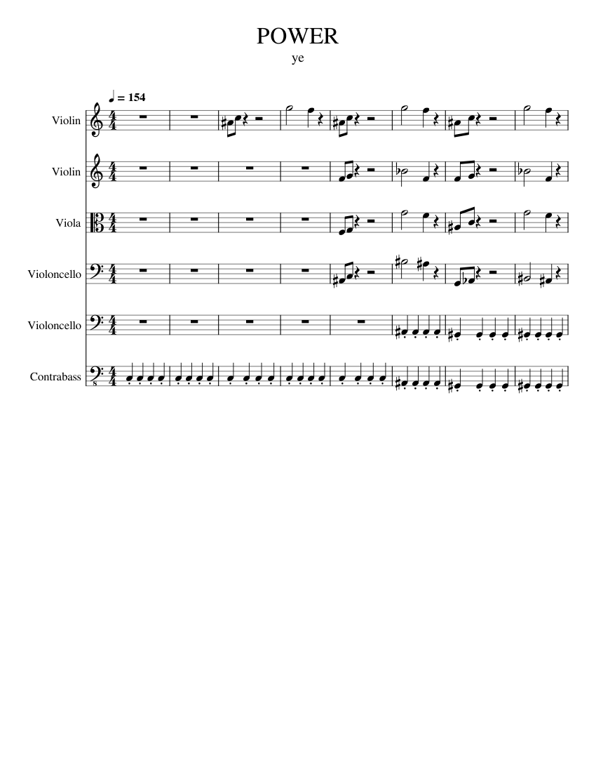 Power – Kanye West orchestral version Sheet music for Contrabass ...