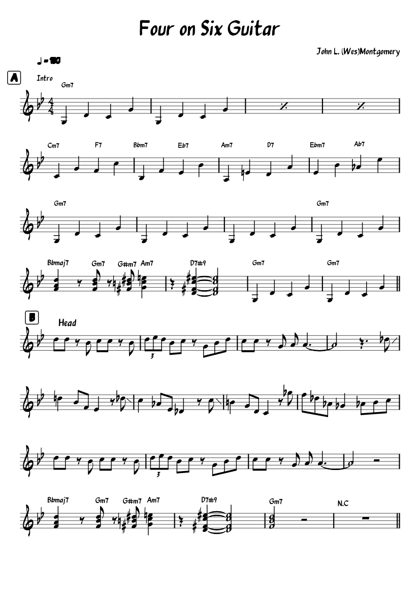 Four on Six Guitar Sheet Music for Piano (Solo) Easy | MuseScore.com