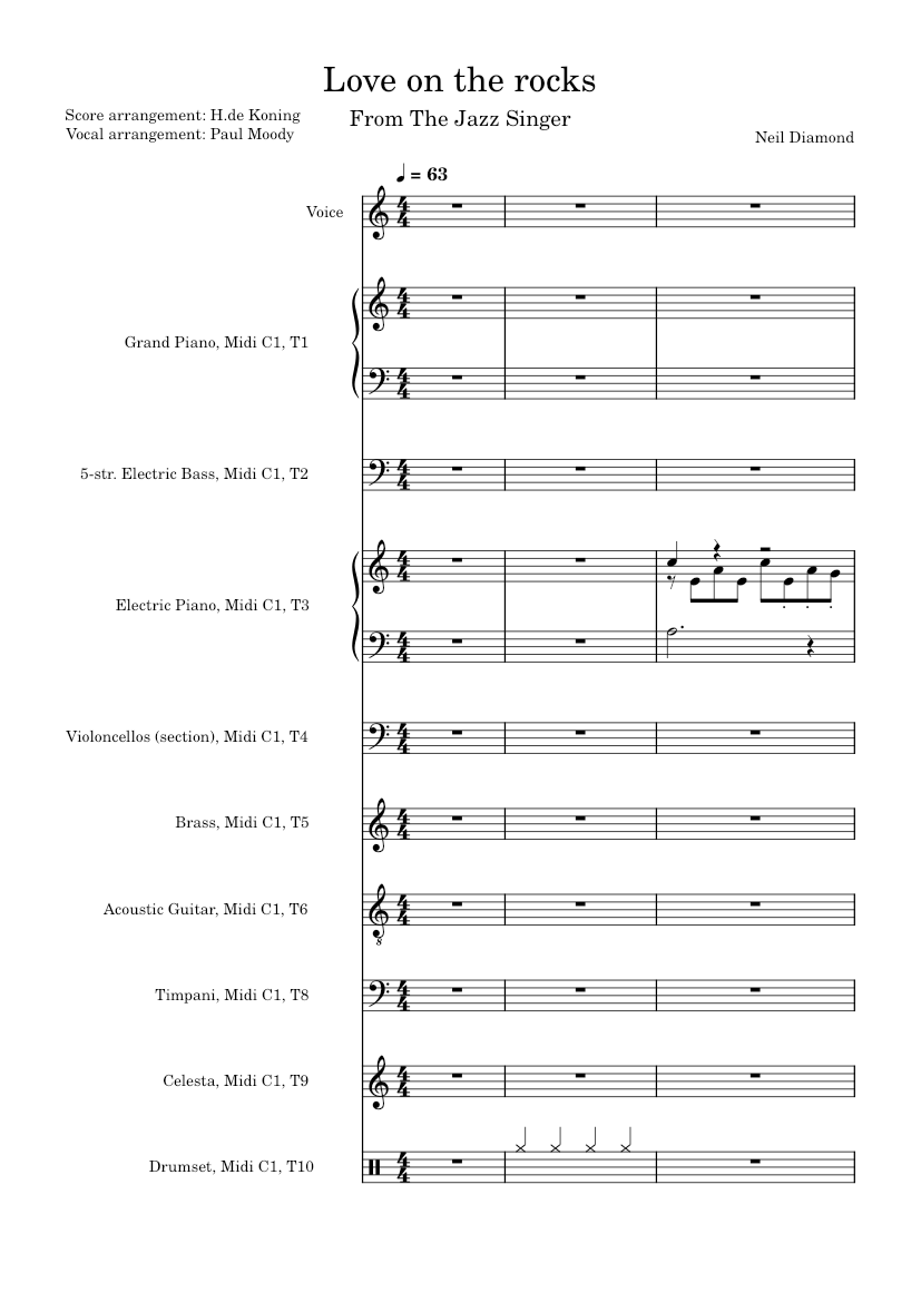 Neil_Diamond-Love_On_The_Rocks Sheet music for Piano, Celesta, Timpani ...
