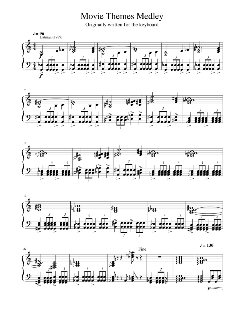 Movie Themes Medley Sheet music for Piano (Solo) | Musescore.com