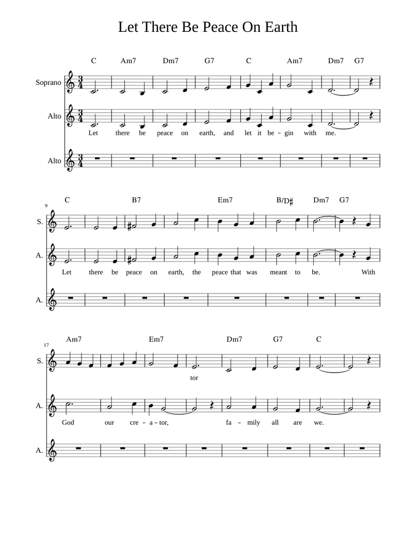 Let There Be Peace On Earth Sheet music for Soprano, Alto (Choral ...