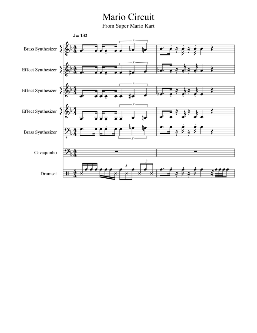 Mario Circuit Sheet music for Guitar, Drum group, Synthesizer, Brass ...